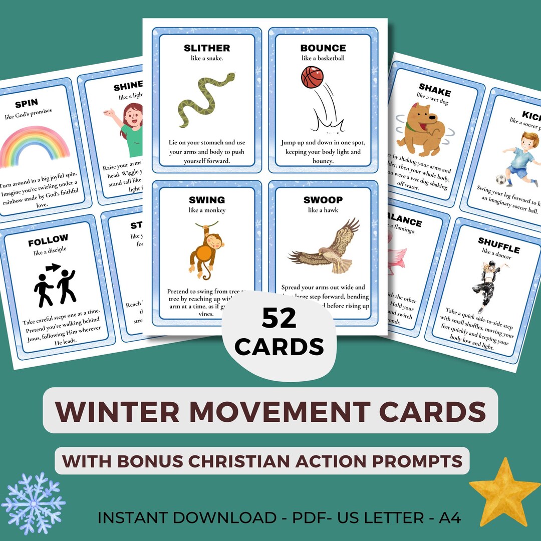 Winter Movement Cards for Kids – 52 Brain Break Activity Cards With ...
