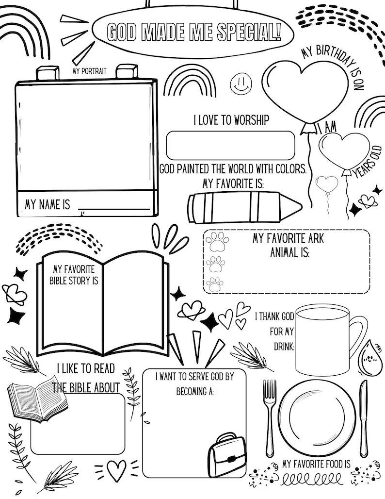 Christian All About Me Worksheet for Kids, Sunday School Bible Activity ...