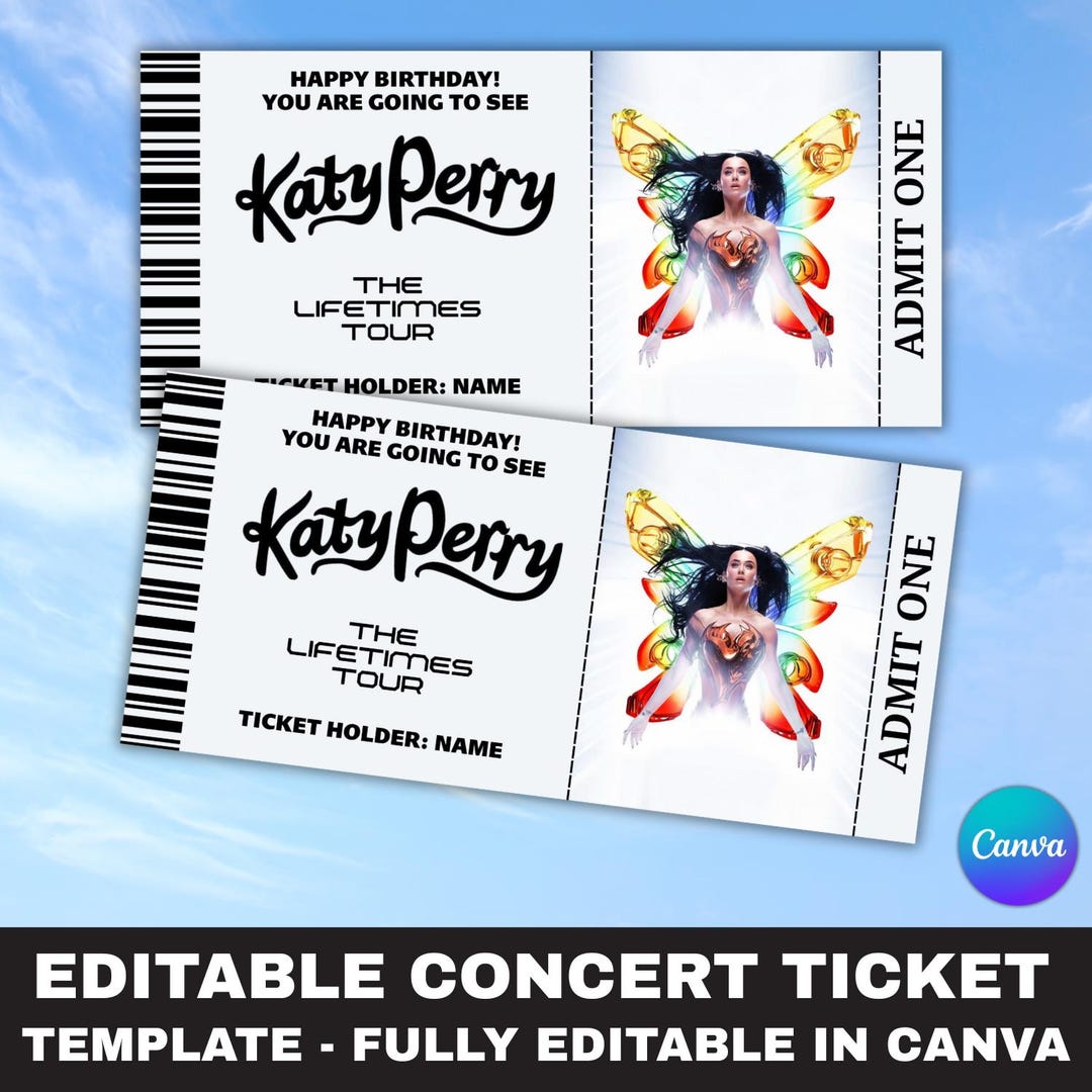 Editable Katy Perry Lifetimes Tour Canva Concert Ticket Template ...