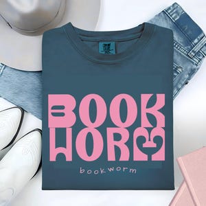 Bookworm Fun Graphic Design T-shirt, Cute Reading Book Letters Tee ...