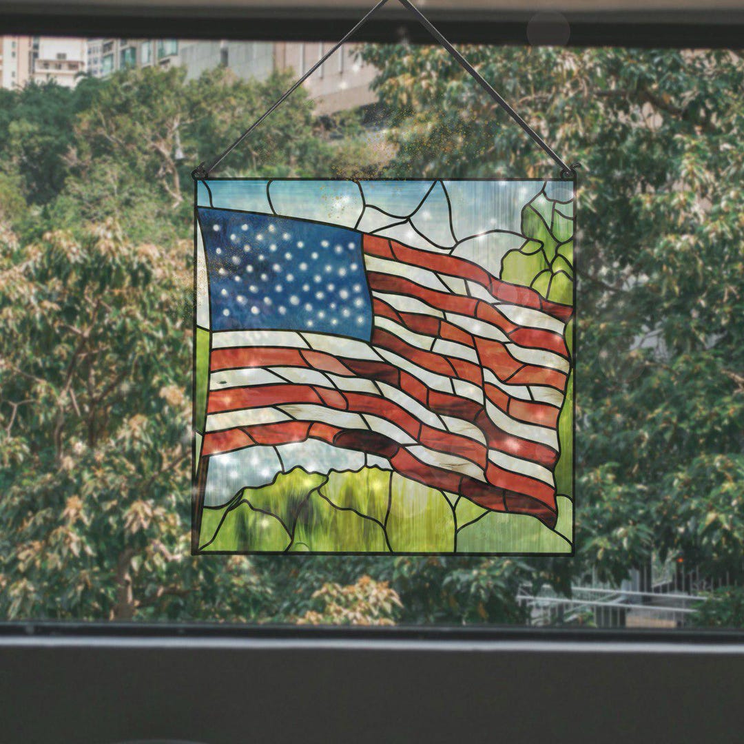American Flag Stained Glass Pattern – Tiffany Style USA Suncatcher ...