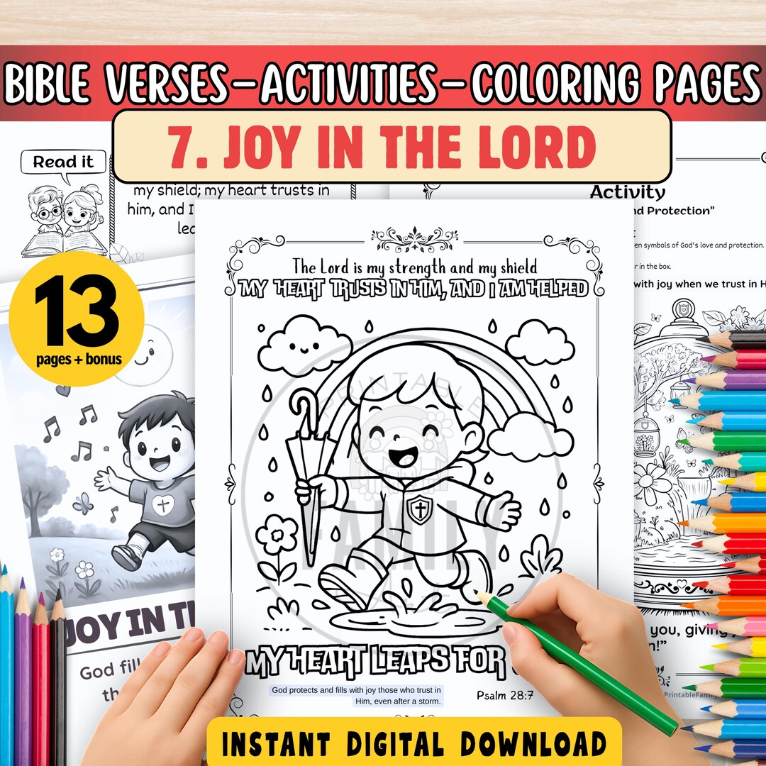Joy in the Lord Printable Bible Verse Coloring & Activity Pack (PDF) - Etsy