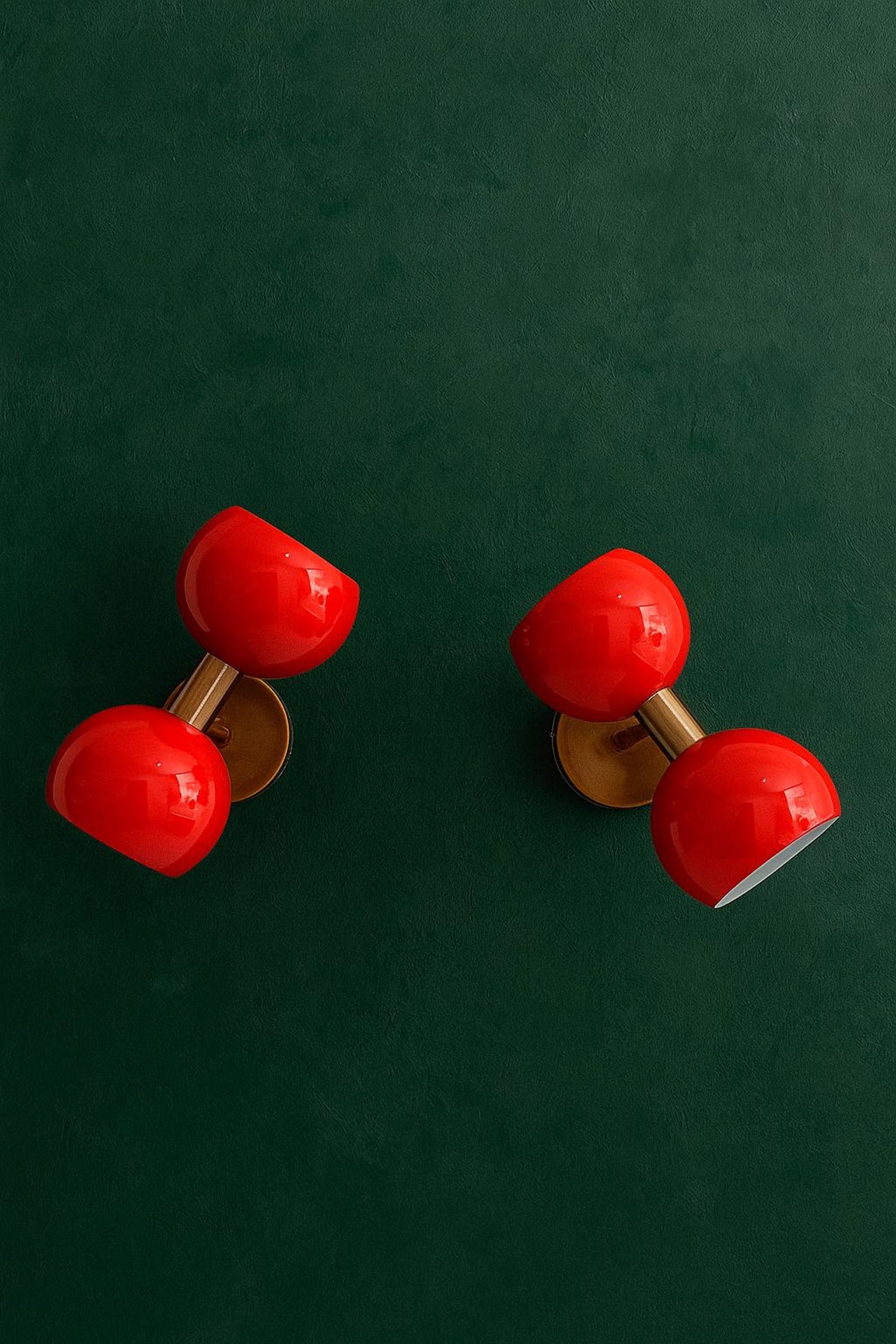 Modern Mid Century 1950 Diablo Red & Brass Wall Sconce – Double Dome ...