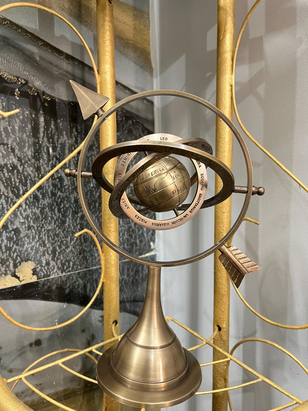 Antique Brass Armillary Sphere With Zodiac Signs – Celestial Globe Desk ...