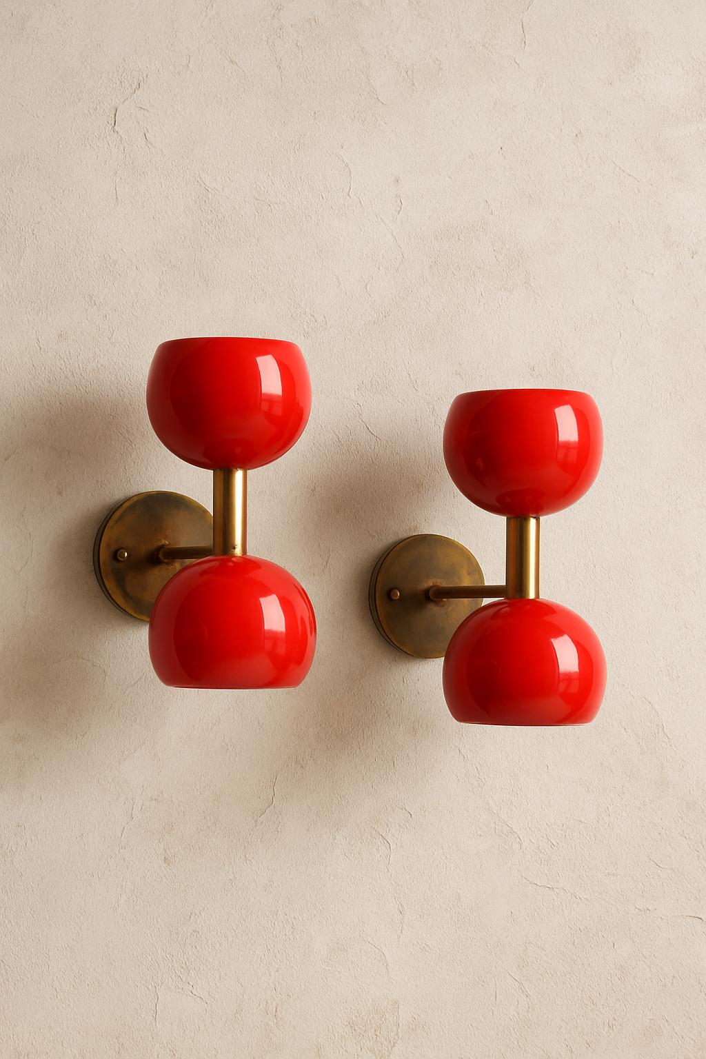Modern Mid Century 1950 Diablo Red & Brass Wall Sconce – Double Dome ...