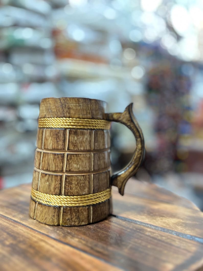 Rustic Barrel Mug: Vintage Wooden Beer Stein Replica With Rope Detail ...
