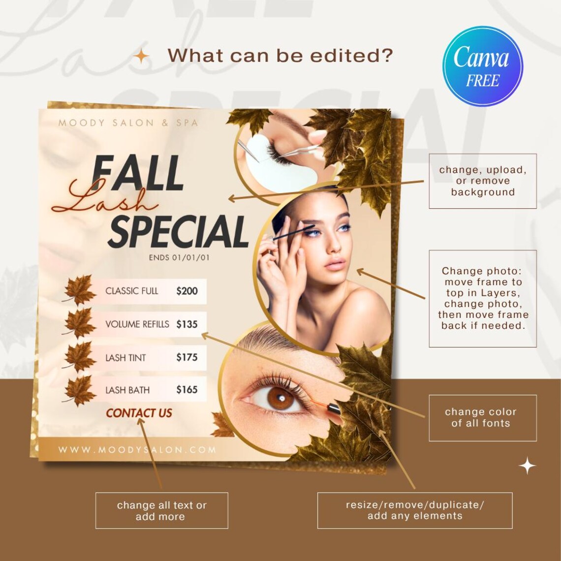 Editable Fall Lash Sale Flyer Canva Template, Eyelash Business ...