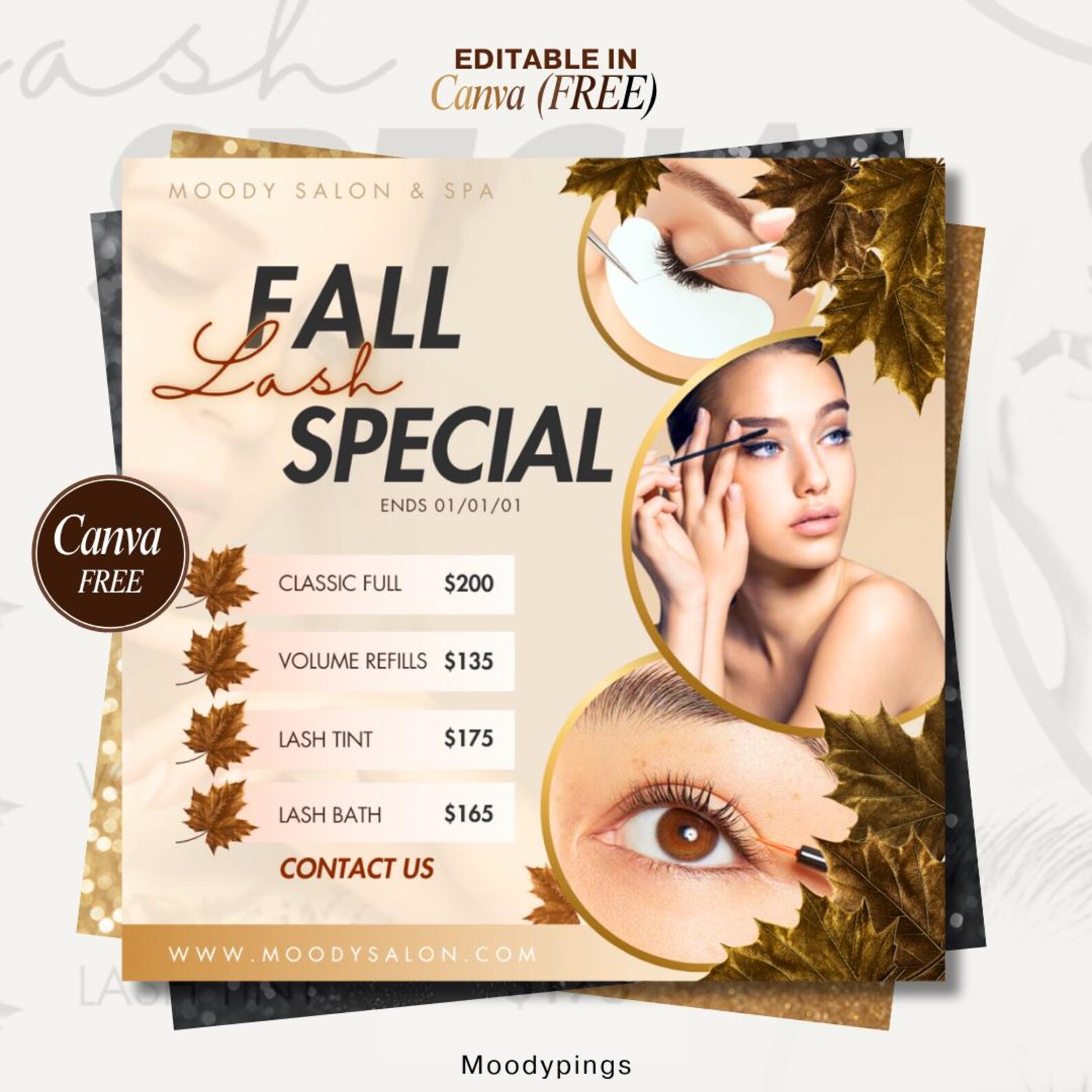 Editable Fall Lash Sale Flyer Canva Template, Eyelash Business ...