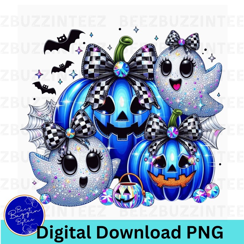 Sparkly Ghosts and Blue Pumpkins ,halloween Digital Download PNG, Cute ...