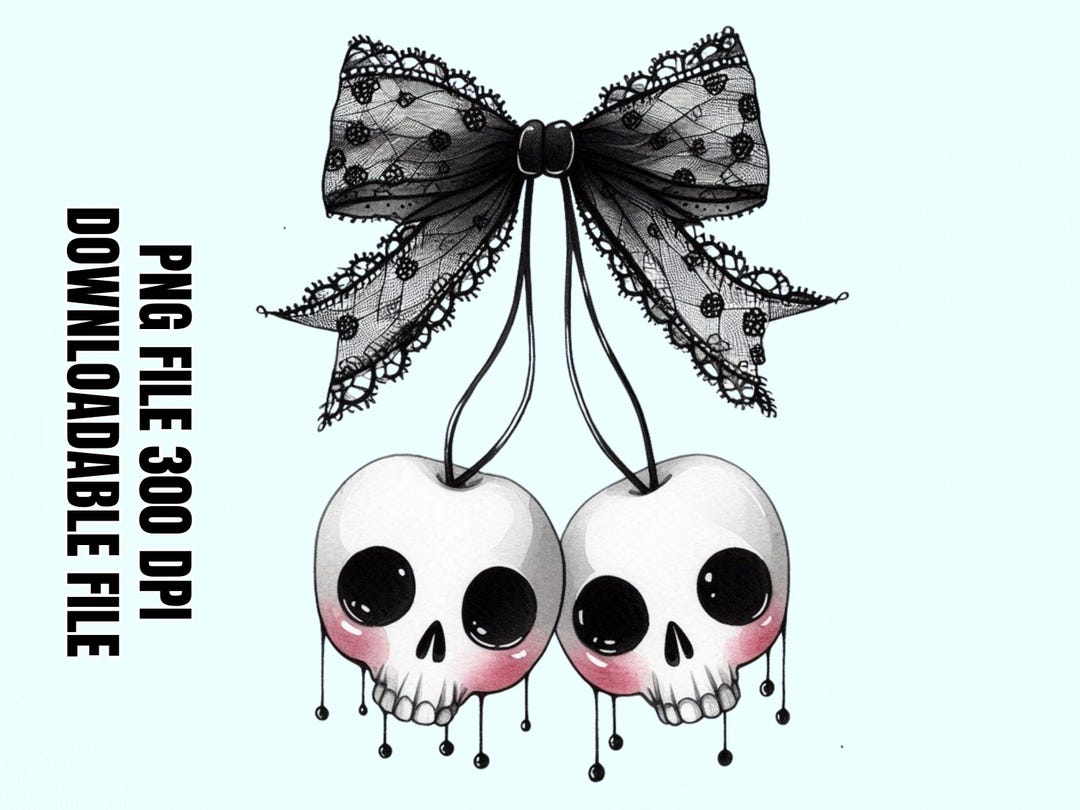 Gothic Skull Cherry Clipart, Lace Bow PNG (digital Download) - Etsy