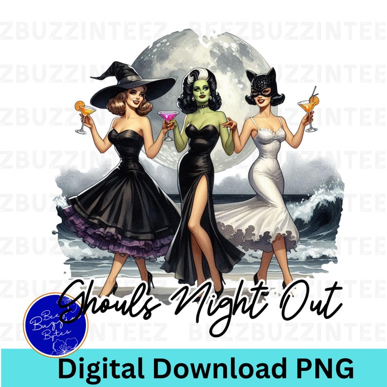 Ghouls Night Out Halloween Shirt PNG: Vintage Glam Witch Digital ...