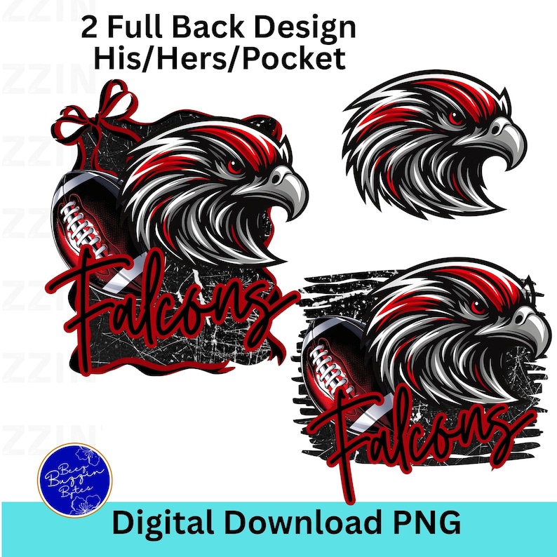Falcons Football PNG Black Red Mascot Game Day Matching Set Digital ...