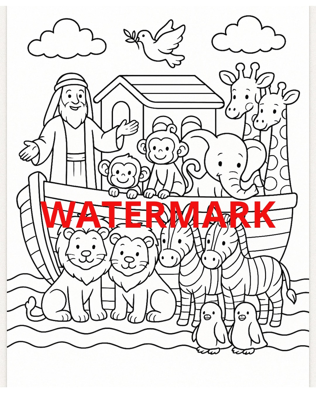 Noah's Ark Coloring Page: Christian Kids Bible Story Printable (11x14 ...
