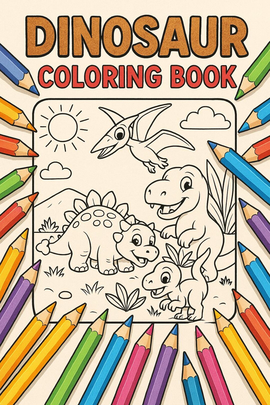 25 Dinosaur Coloring Pages for Kids – Printable Instant Download | High ...