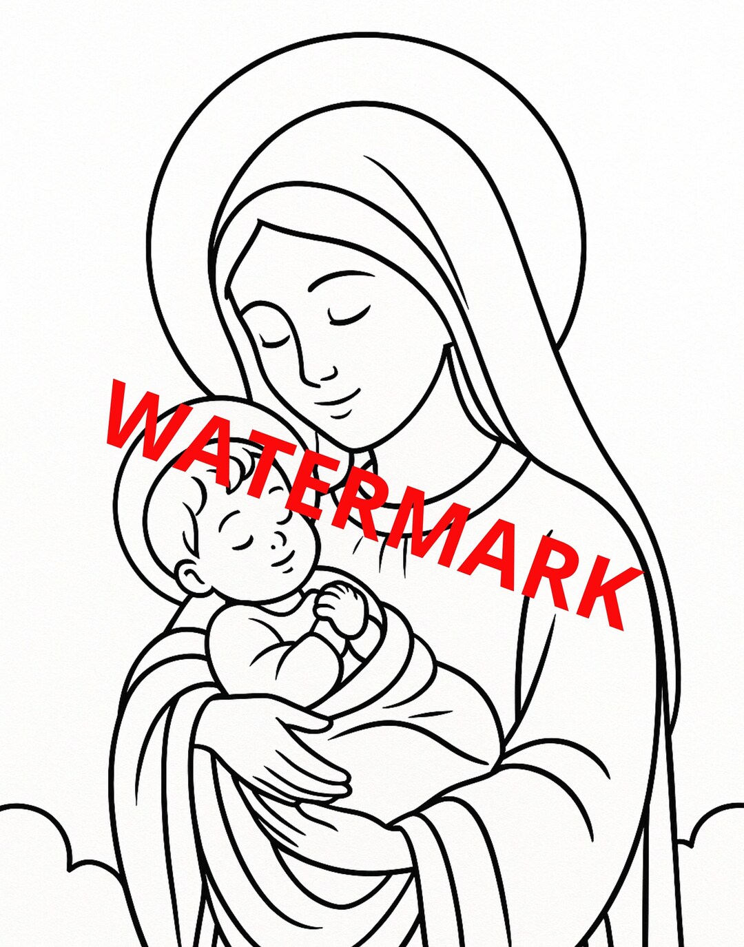 Virgin Mary and Baby Jesus Coloring Page: Christian Kids Bible Art ...