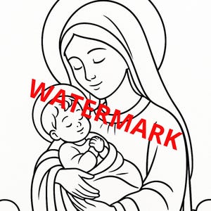 Virgin Mary and Baby Jesus Coloring Page: Christian Kids Bible Art ...