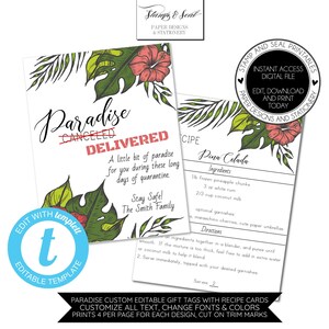 Personalized Paradise Tag With Pina Colada Recipe Card, Cards ...