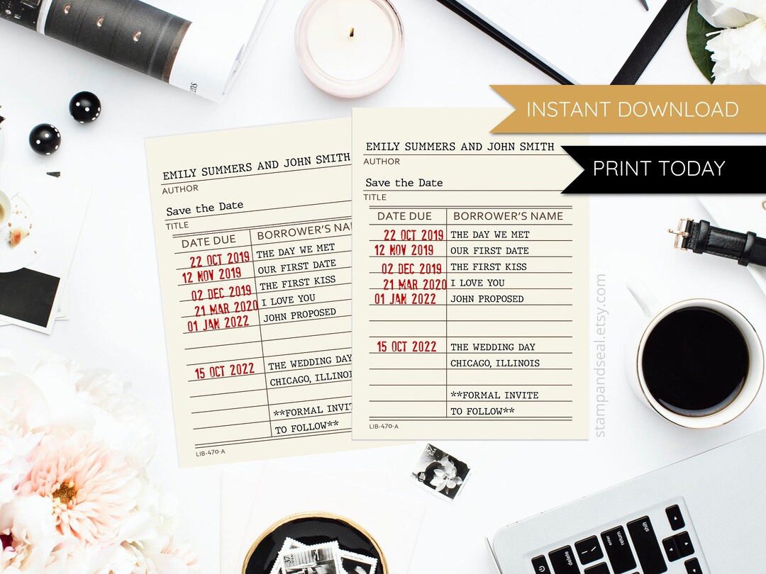 Classic Library Card Save the Date, PRINT TODAY, Printable, Editable ...
