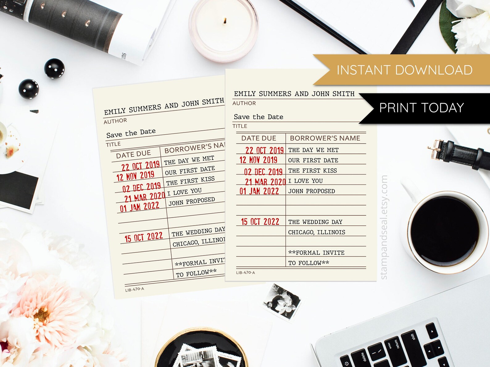 Classic Library Card Save the Date PRINT TODAY Printable - Etsy