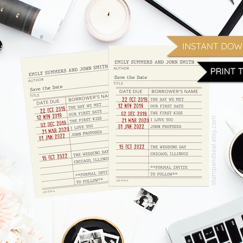 Library Card Save the Date Postcard Literary Wedding Book - Etsy