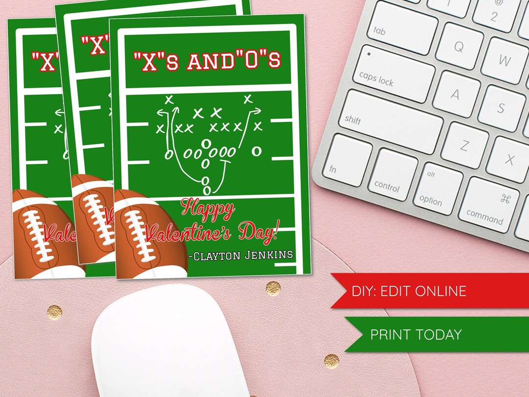 Personalized Football Valentine Cards, PRINT TODAY, Printable, Editable ...