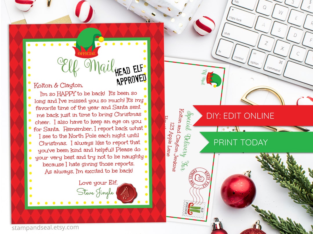 Personalized Christmas Elf Letter and Envelope, PRINT TODAY, Christmas ...