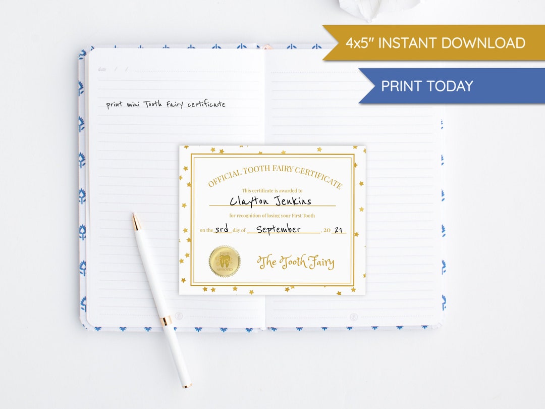 Printable Mini First Tooth Fairy Certificate, PRINT TODAY, First Lost ...
