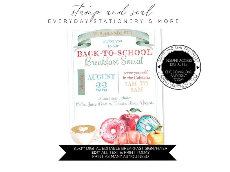 CUSTOMIZE Back to School Breakfast Teacher Staff Sign PRINT - Etsy
