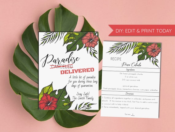 Personalized Paradise Tag with Pina Colada recipe card, Cards ...