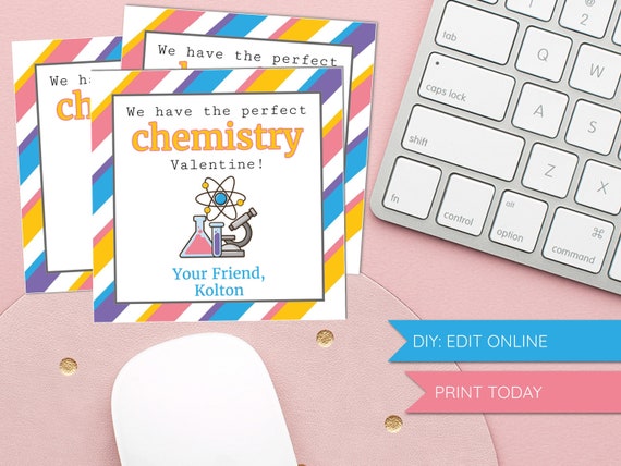 Personalized Science Chemistry Valentine Cards, Printable, Editable ...