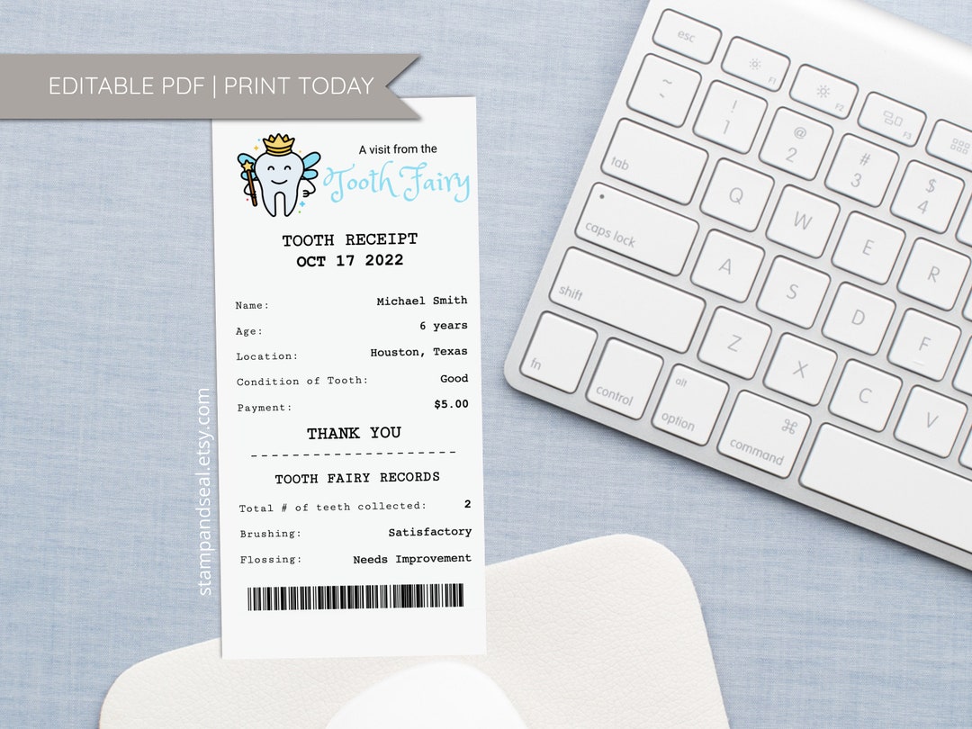 Personalized Editable PDF Tooth Fairy Receipt Template, PRINT TODAY ...