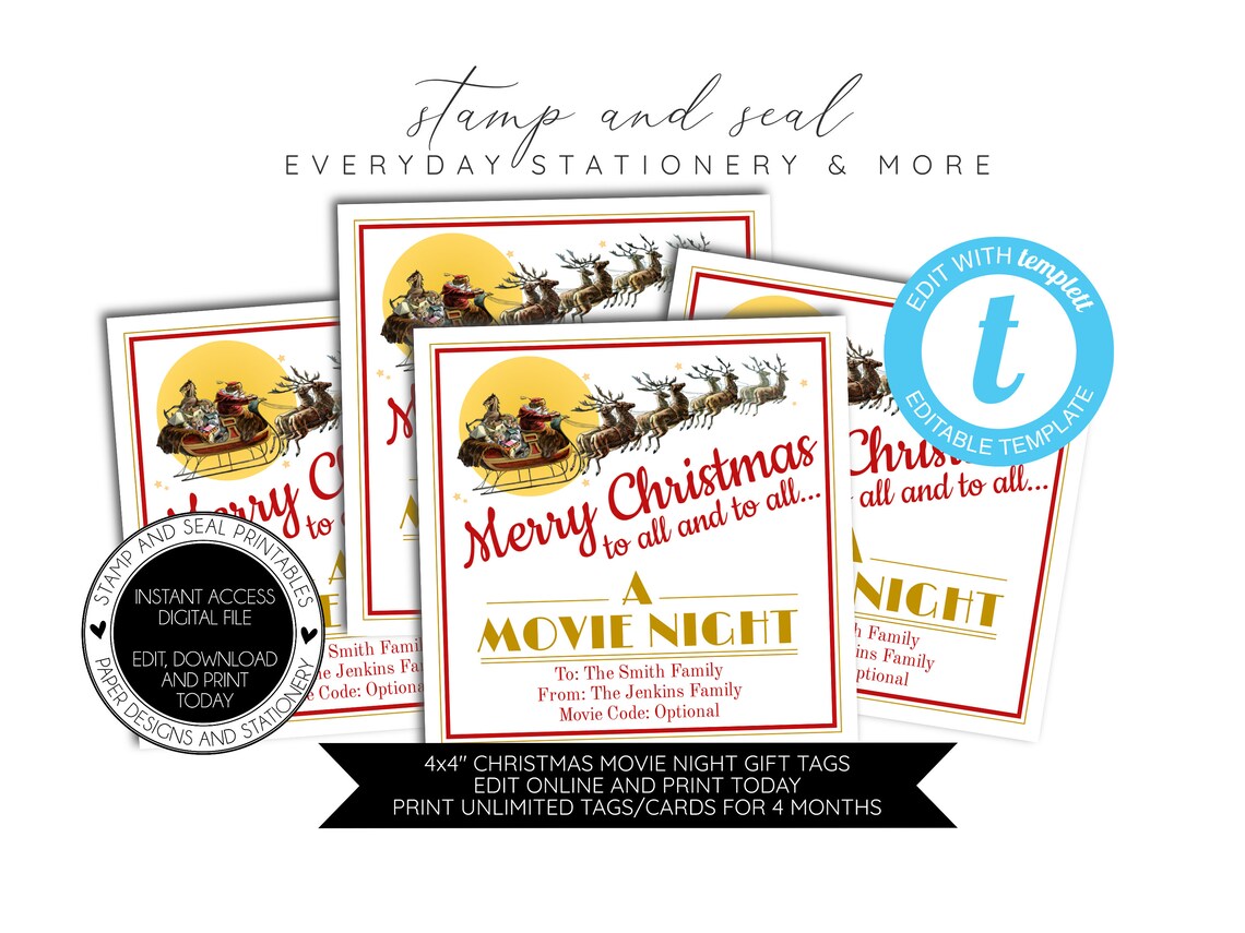 Personalized Christmas Movie Night Gift Tagsprint TODAY - Etsy