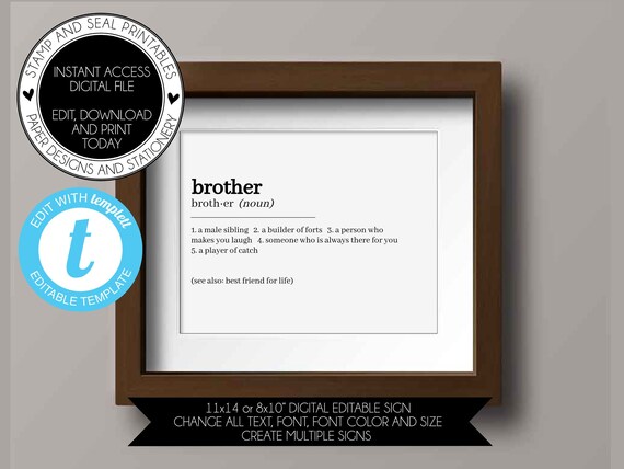 8x10 and 11x14" Brother Definition Sign, Printable, Editable, Templett ...