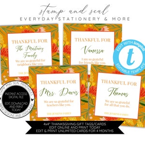 Personalized Thanksgiving Thankful Flower Gift Tags,print TODAY ...