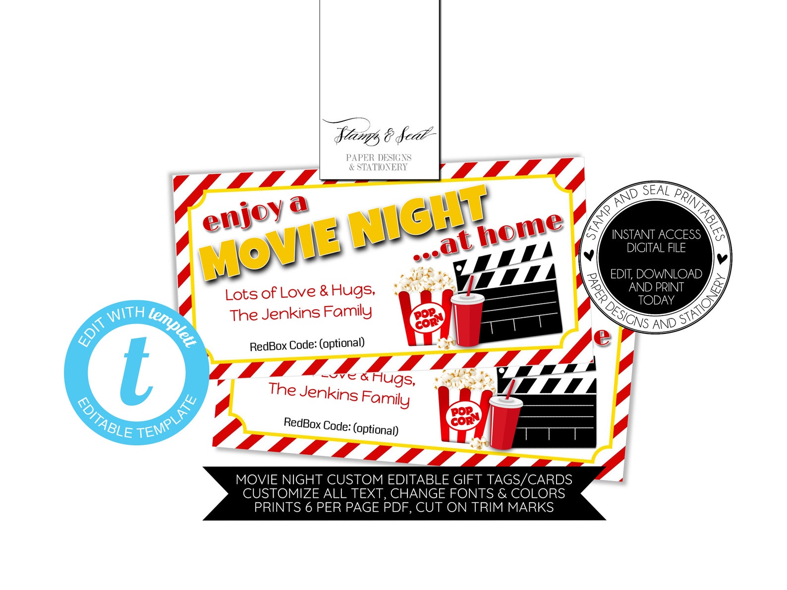 Personalized Movie Night Gift Tags Cards PRINT TODAY Print - Etsy