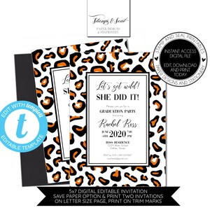 Animal Print Graduation Party Invitation Leopard Printable - Etsy