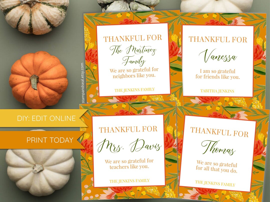 Personalized Thanksgiving Thankful Flower Gift Tags,print TODAY ...