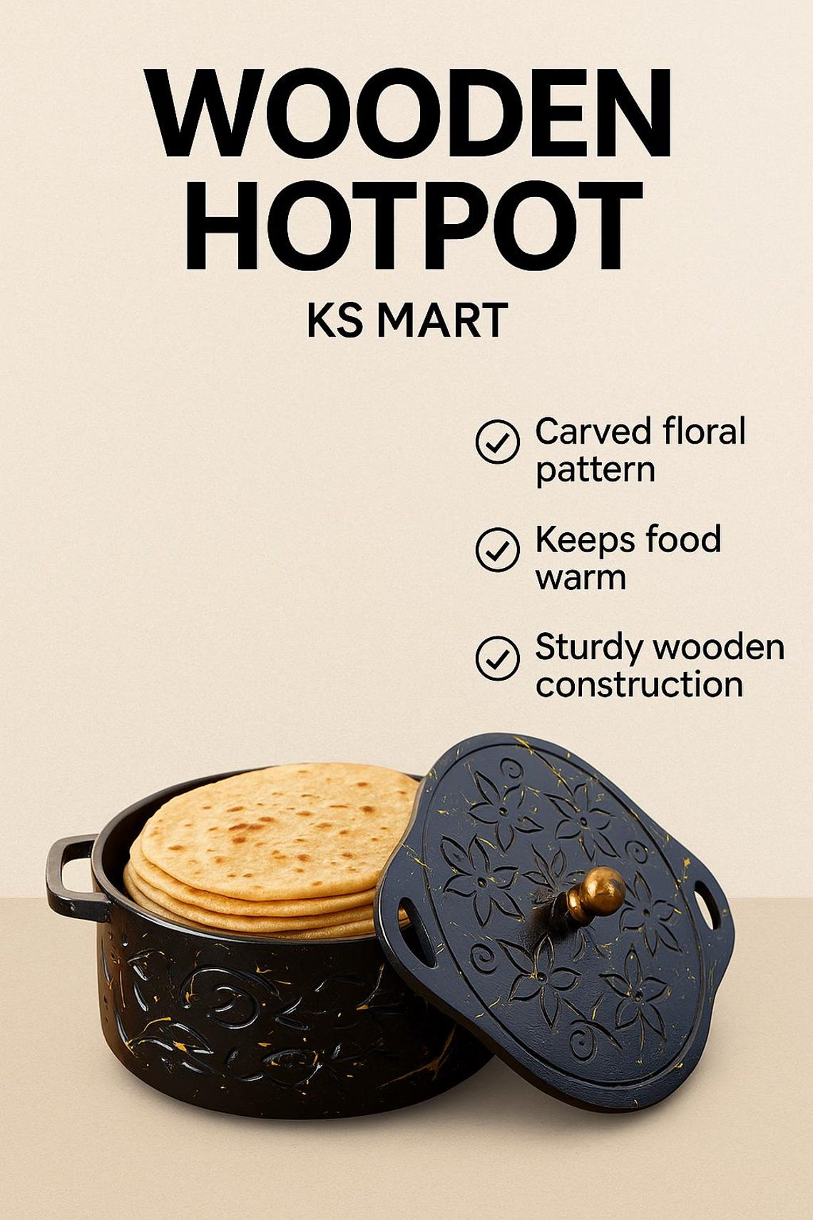 Handcrafted Rosewood Roti Box – Glossy Chapati Warmer, Indian Wooden ...