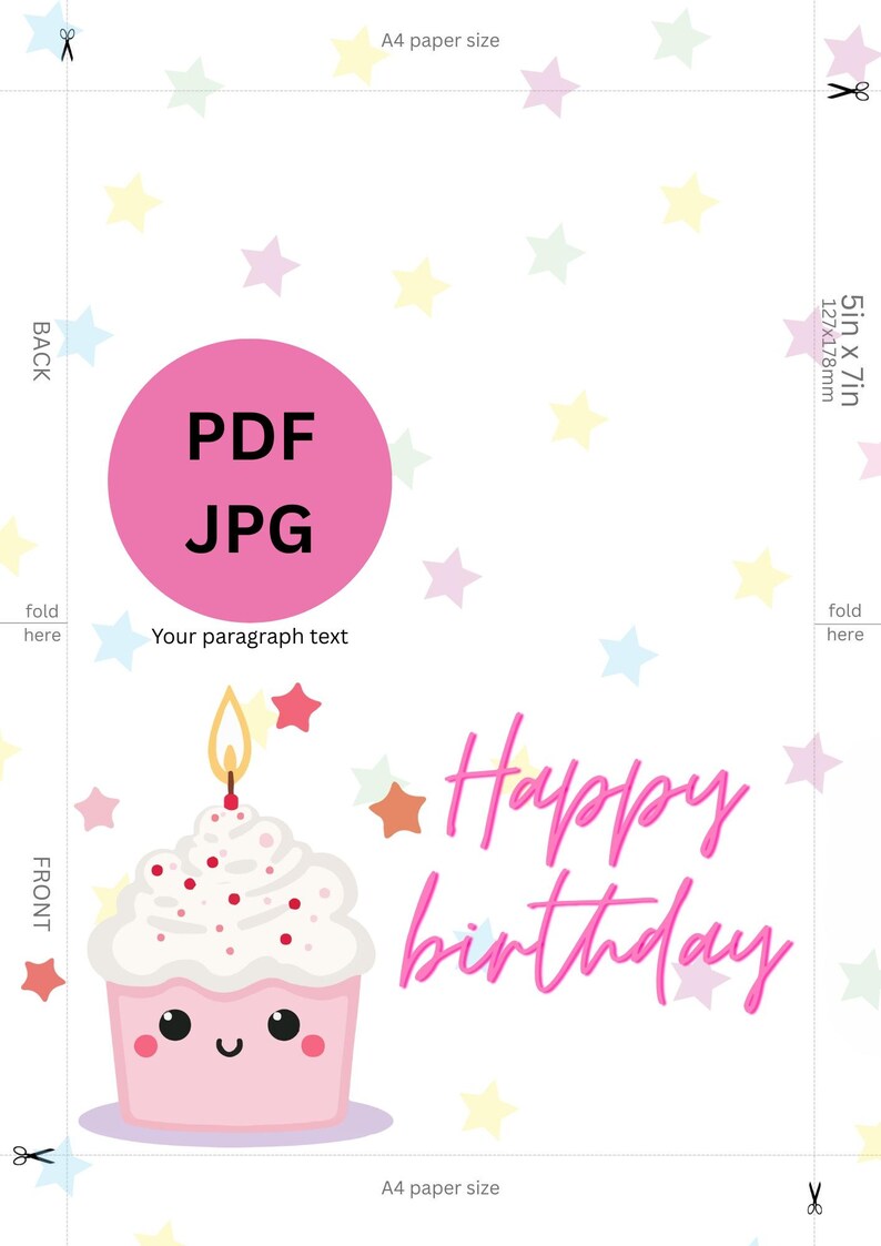 Kawaii Cupcake Birthday Card: Printable Pastel Design (digital Download ...