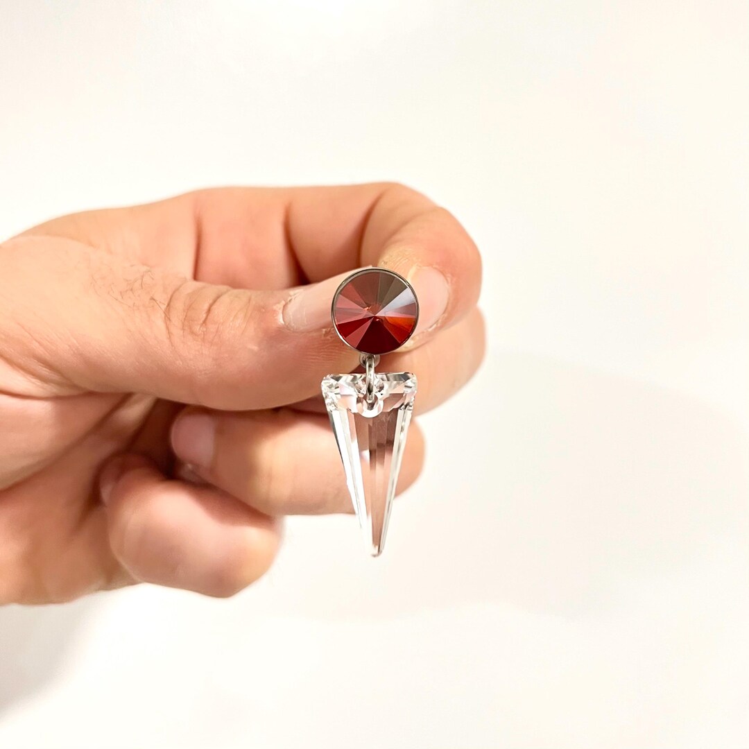 Crystal Clear Facet Cut Crystal Spike Pendant Earrings W/ Crimson Red ...