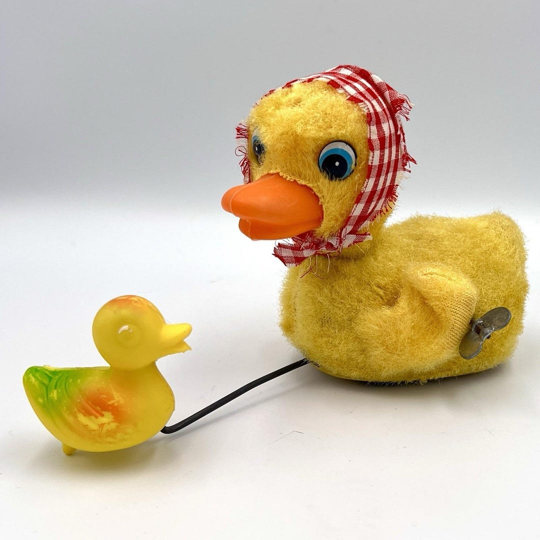 Vintage Tin Wind up Toy - Duck Family Mama With Baby, Head Swivels - Etsy