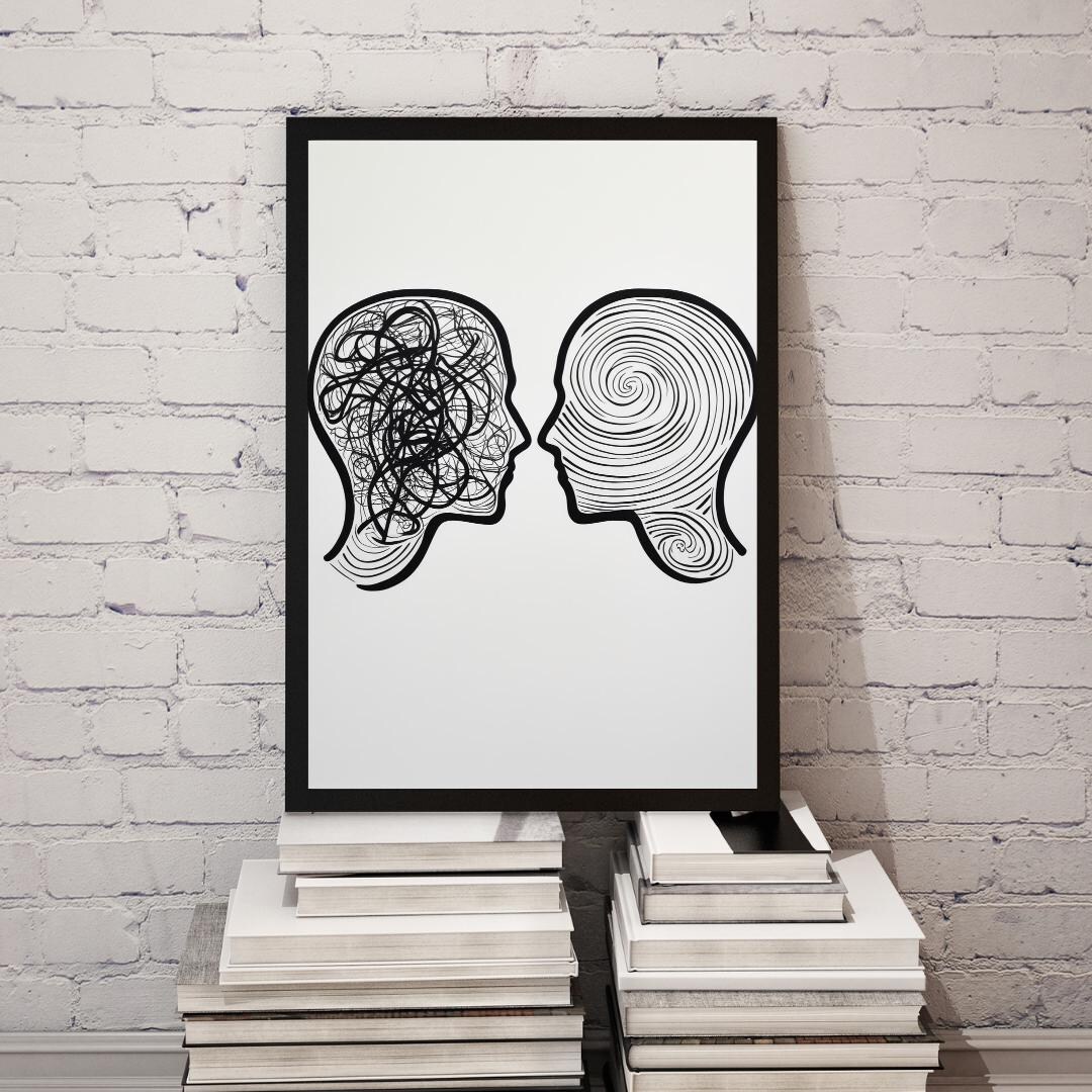 Tangled Vs Clear Mind Art | Mental Health Line Art Print | Abstract ...