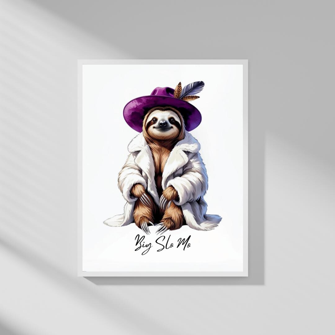 Big Slo Mo Sloth Wall Art | Funny Pimp Sloth in Fur Coat | Glam Animal ...