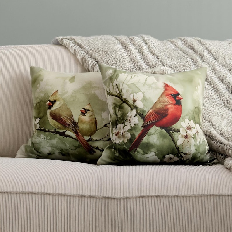 Cardinal Floral Throw Pillow Cover: Nature-inspired Home Decor - Etsy