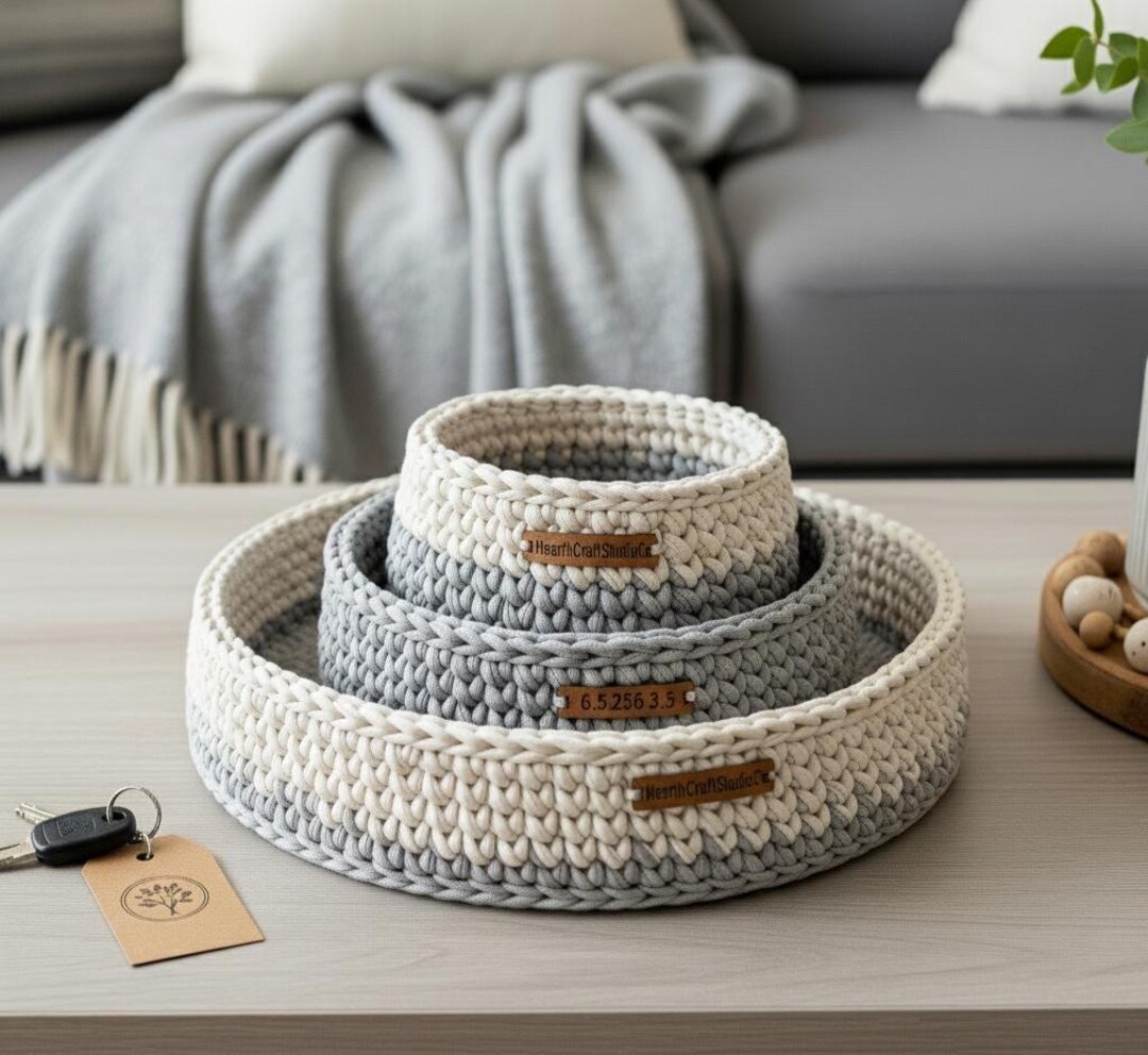 Crochet Basket Pattern - Home Decor - Set of 3 Neutral Storage Bins ...