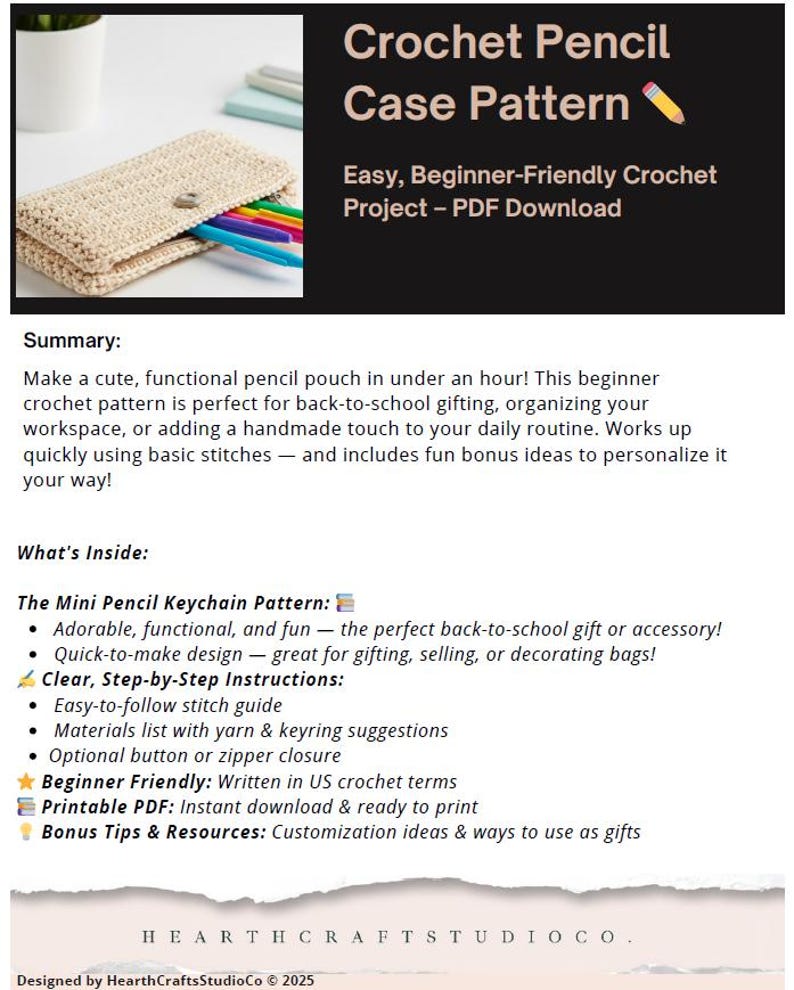 Easy Crochet Pencil Case Pattern | Beginner-friendly PDF | Zipper ...