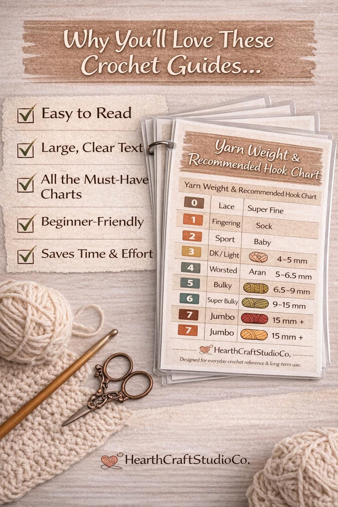 Crochet Quick Reference Guide | Hook Size, Yarn Weight, Stitch Chart ...