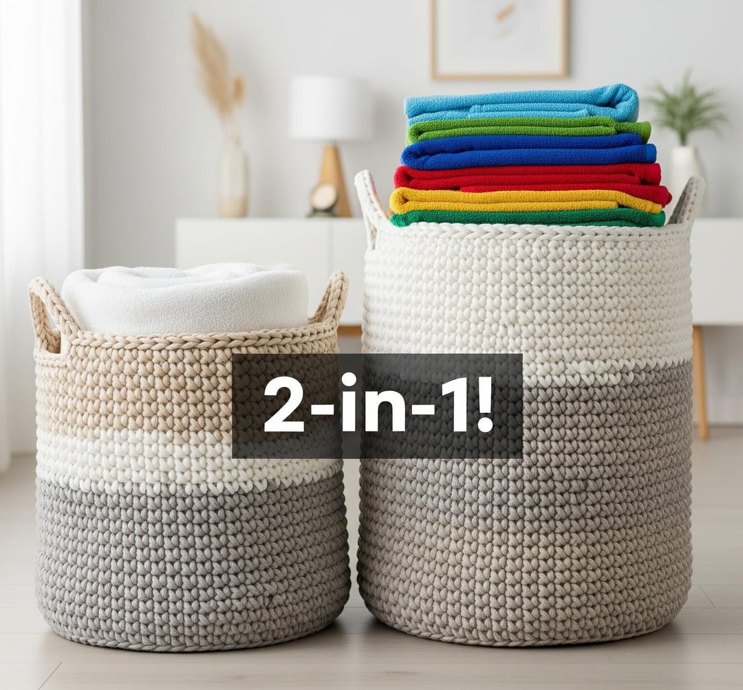 CROCHET PATTERN - Easy Laundry Basket | 2-in-1 Large Storage Basket ...