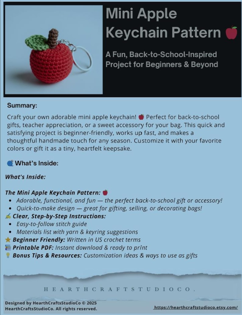 Mini Apple Keychain Crochet Pattern | Easy Beginner Amigurumi Apple PDF ...