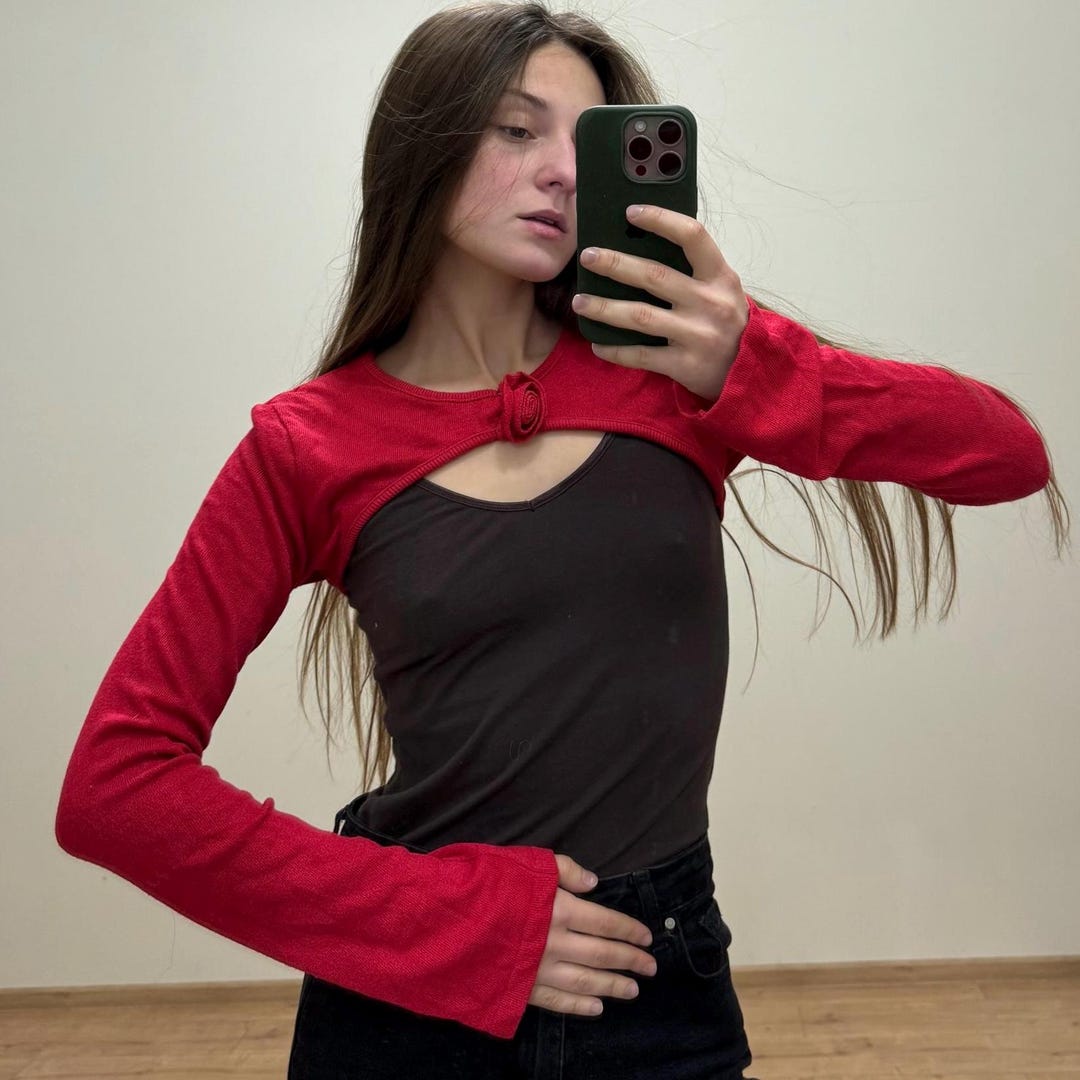 Vintage Y2K Red Knit Bolero – Cropped Shrug With Rose Detail - Etsy